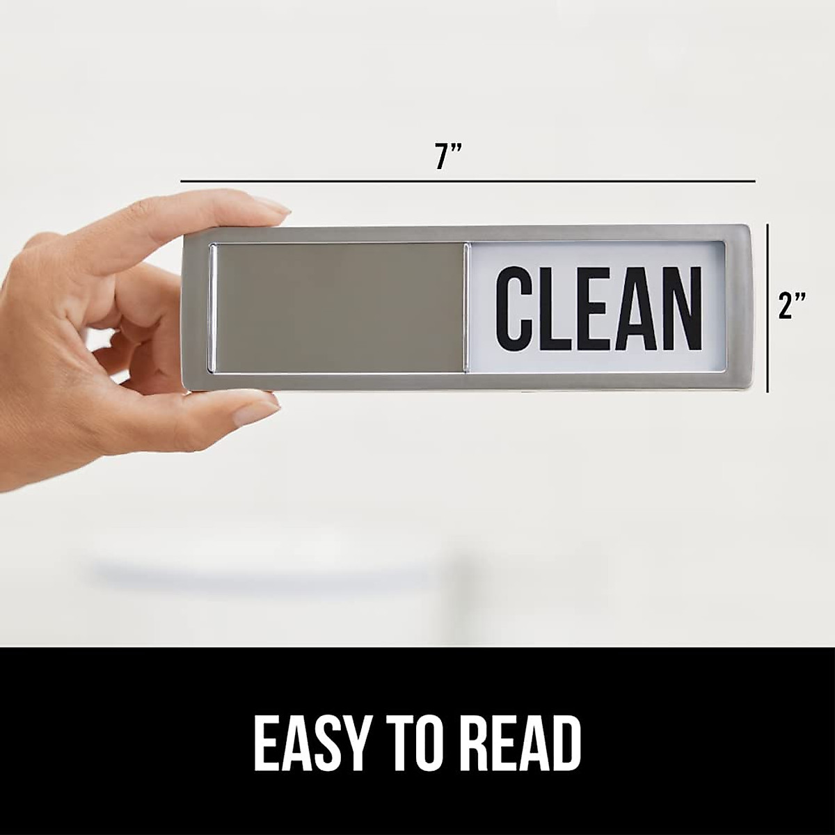 Gorilla Grip Clean and Dirty Dishwasher Magnet Sign, Optional Adhesive, Magnetic Kitchen Decor, Easy Read, Non-Scratch, Heavy Duty Shutter Slide Magnets for Dish Washer, Home Accessories, 7x2, Silver