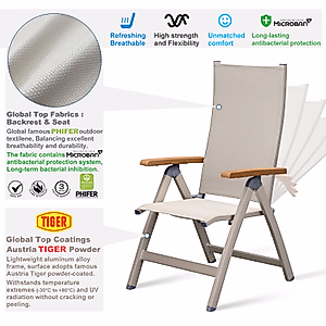 Sunairsz Folding Chair, Indoor & Outdoor Balcony, Patio Porch, Garden Lawn, Pool, for Comfortable Ivory White Foldable Chairs, Portable Cozy Recliner, Metal Frame, Heavy Duty Durable
