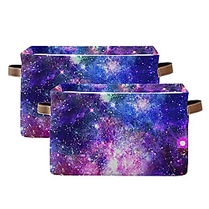 Galaxy Space Star Nebula Storage Bin Canvas Toys Storage Basket Bin Large Storage Cube Box Collapsible with Handles for Home Office Bedroom Closet Shelves,2 pcs