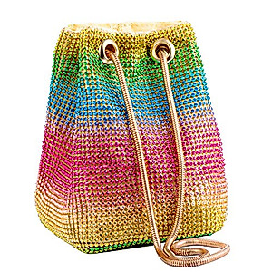 molshine Rainbow Rhinestone Evening Handbag, Weave Mesh Shoulder Bag,Classic Fashion Totes,Party pouch Purse for Women,Girls,Lady,Model