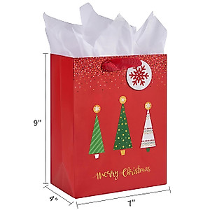 SUNCOLOR 6 Pack 9" Small Christmas Gift Bags With Tissue paper