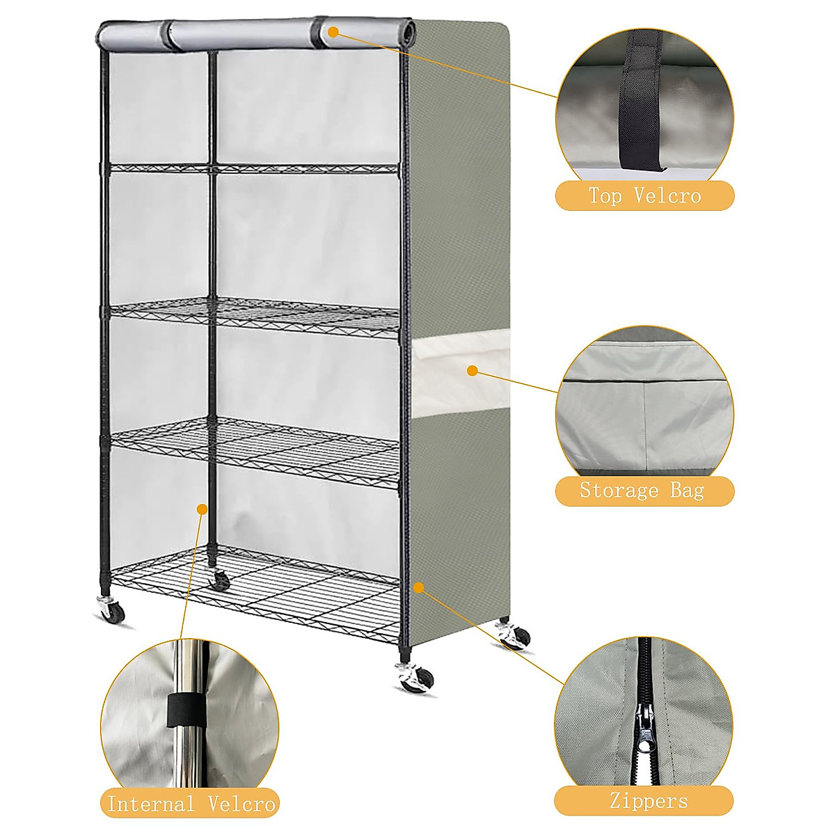 SoloToo Shelf Cover - Heavy Duty Waterproof Shelves Cover,Storage Shelving Unit Cover,Fits 48" W x 18" D x 72" H Storage Rack (Grayish Green)