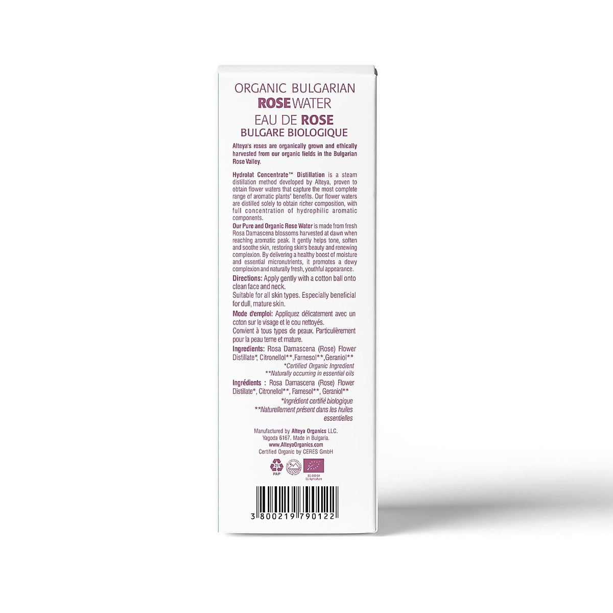 Alteya Organics Rose Water USDA Certified Organic Facial Toner, 17 Fl Oz/500mL Pure Bulgarian Rosa Damascena Flower Water, Award-Winning Moisturizer BPA-Free Bottle with Reducer