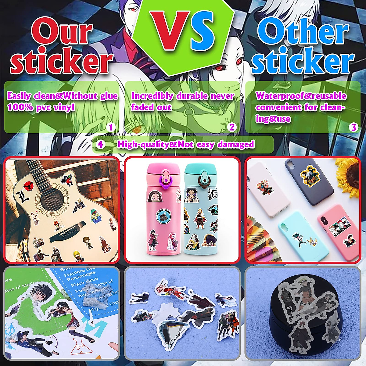 Arme Large Anime Stickers Mixed Pack,600Pcs Mixed With Classic Anime Theme Sticker Pack,Vinyl Waterproof Stickers and Decals for Bottles, Laptops, Skateboards&Notebooks, Stickers for Adults&Kids&teens