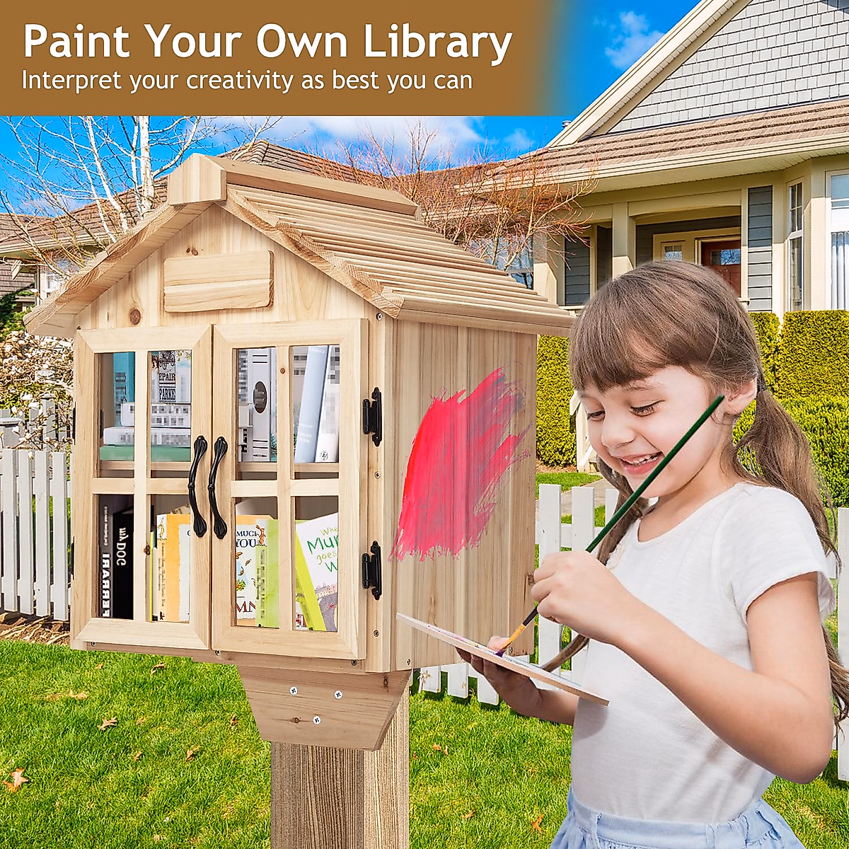 Ecoaterui Little Library Box Outdoor Free Library Kit, Double Doors Little Library Box Book Storage for DIY Nameplate, Neighborhoods, Community, Schools Sharing Books, Literature, Newspapers