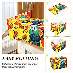 innewgogo Owl Storage Bins with Lids for Organizing Foldable Storage Box With Lid with Handles Oxford Cloth Storage Cube Box for Toys
