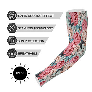 WELLDAY Peony Flower Butterfly Gardening Sleeves with Thumb Hole UV Sun Protection Farm Sleeves for Women Men