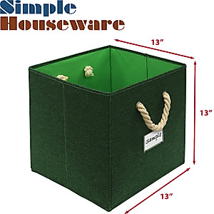 Simple Houseware 13" Cube Storage Bin With Braided Rope Handles, 3 Pack, Forest Green