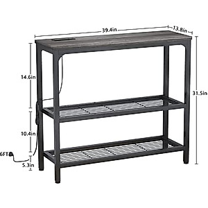 COTUBLR Console Table with Outlets, Entryway Table with Mesh Shelves, 39 inch Industrial Sofa Table for Living Room, Entry Table for Entryway, Hallway, Foyer, Kitchen, Grey Oak