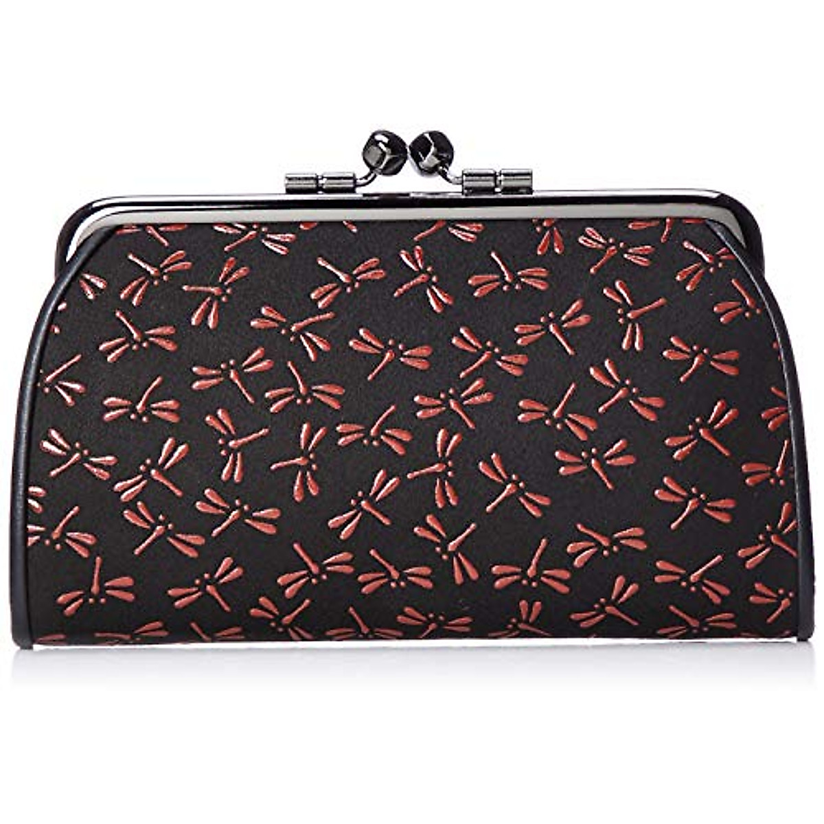 Indenya 340 Parent-Child Coin Purse, Black Deerskin x Red Lacquer Dragonfly Pattern 1501-21-008