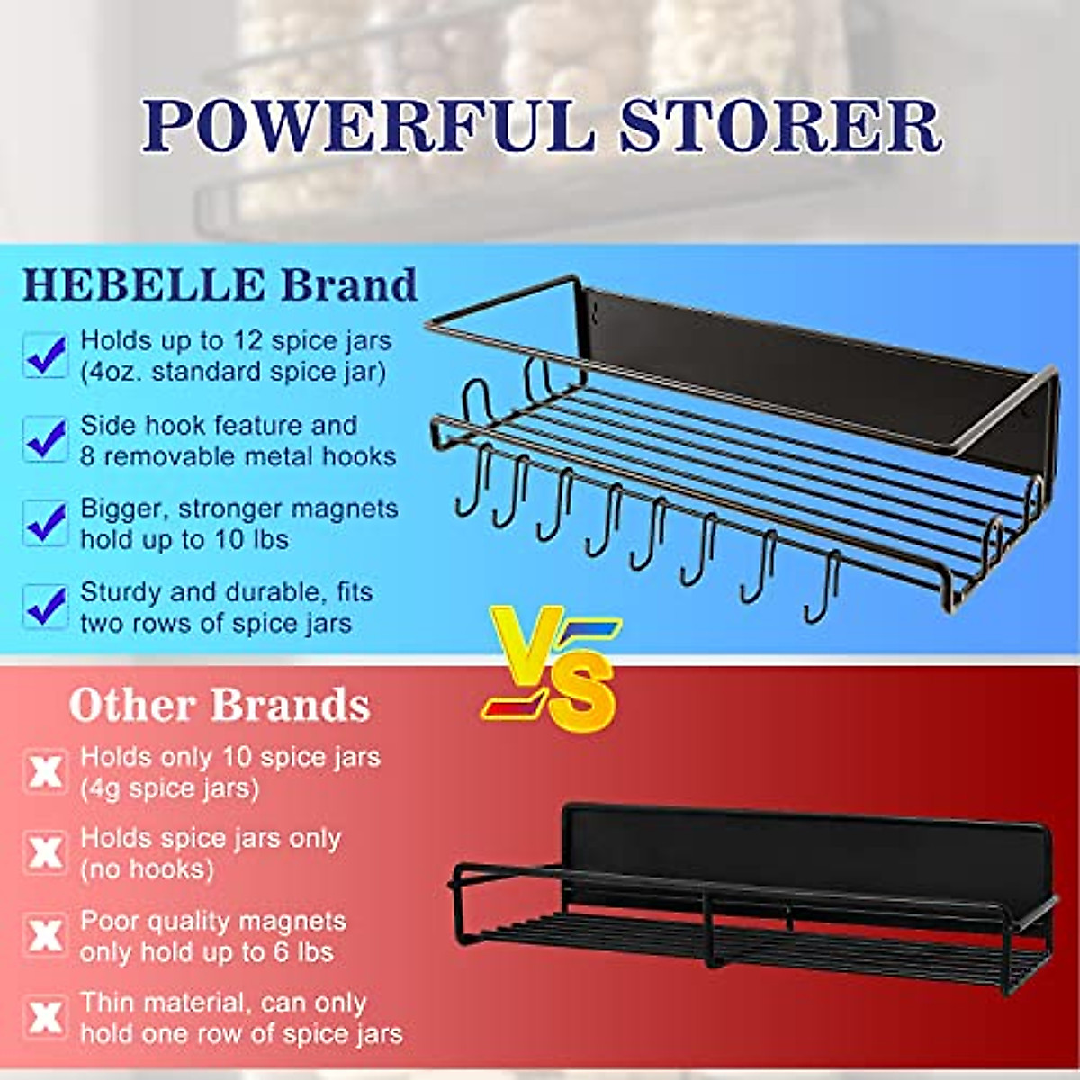 Deinyi Magnetic Spice Rack for Refrigerator, Spice Rack, Spice Organizer, Magnetic Spice Rack, Spice Storage, Spice Rack for Spice Jars and Spice Bottles, Storage Rack with 24 Hooks, Metal Black