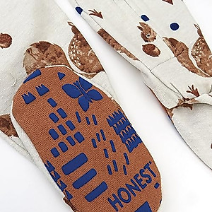 HonestBaby Non-Slip Footed Pajamas One-Piece Sleeper Jumpsuit Zip-Front PJs 100% Organic Cotton for Baby Boys, Nuts, 18 Months