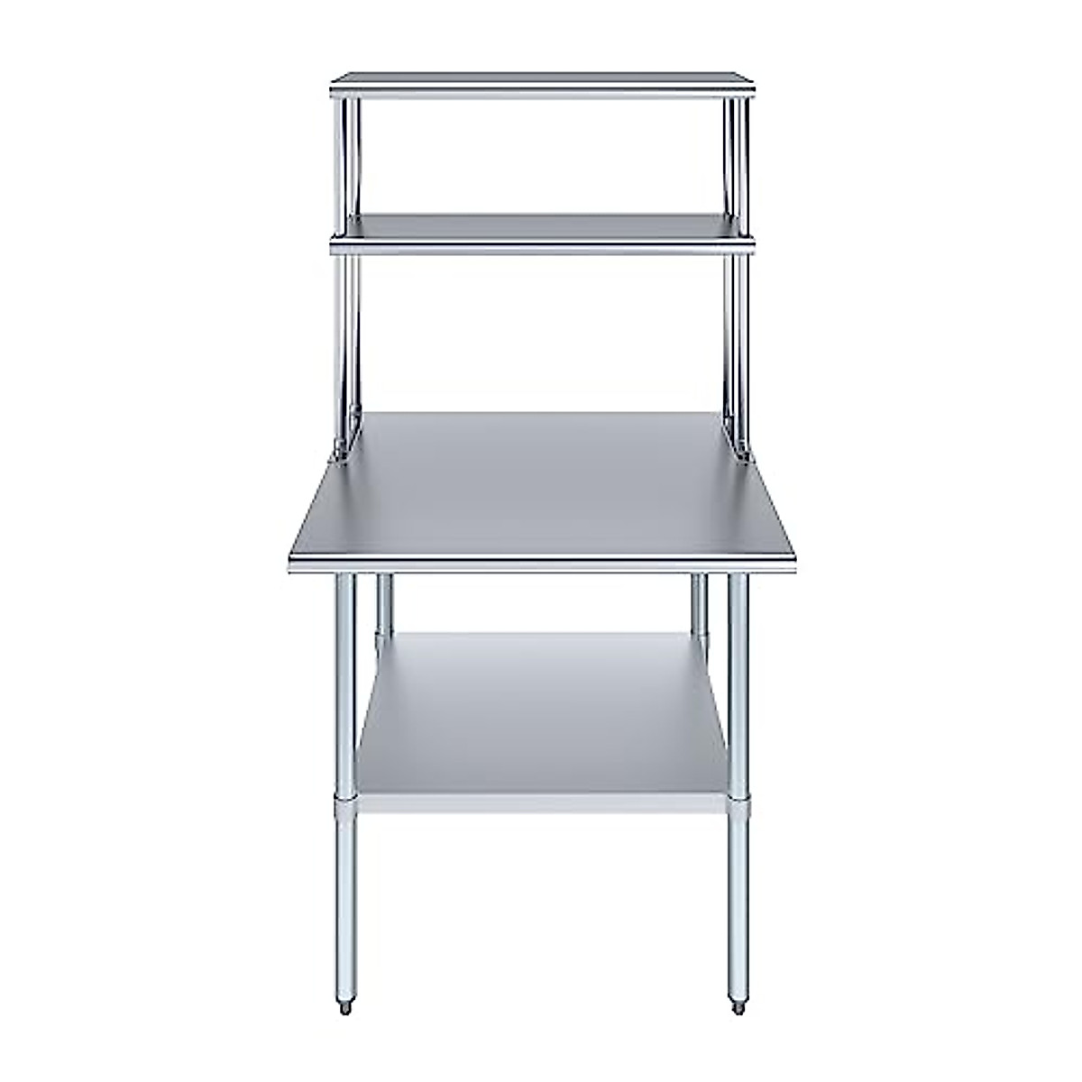 30" x 36" Stainless Steel Work Table with 12" Wide Double Tier Overshelf | Metal Kitchen Prep Table & Shelving Combo