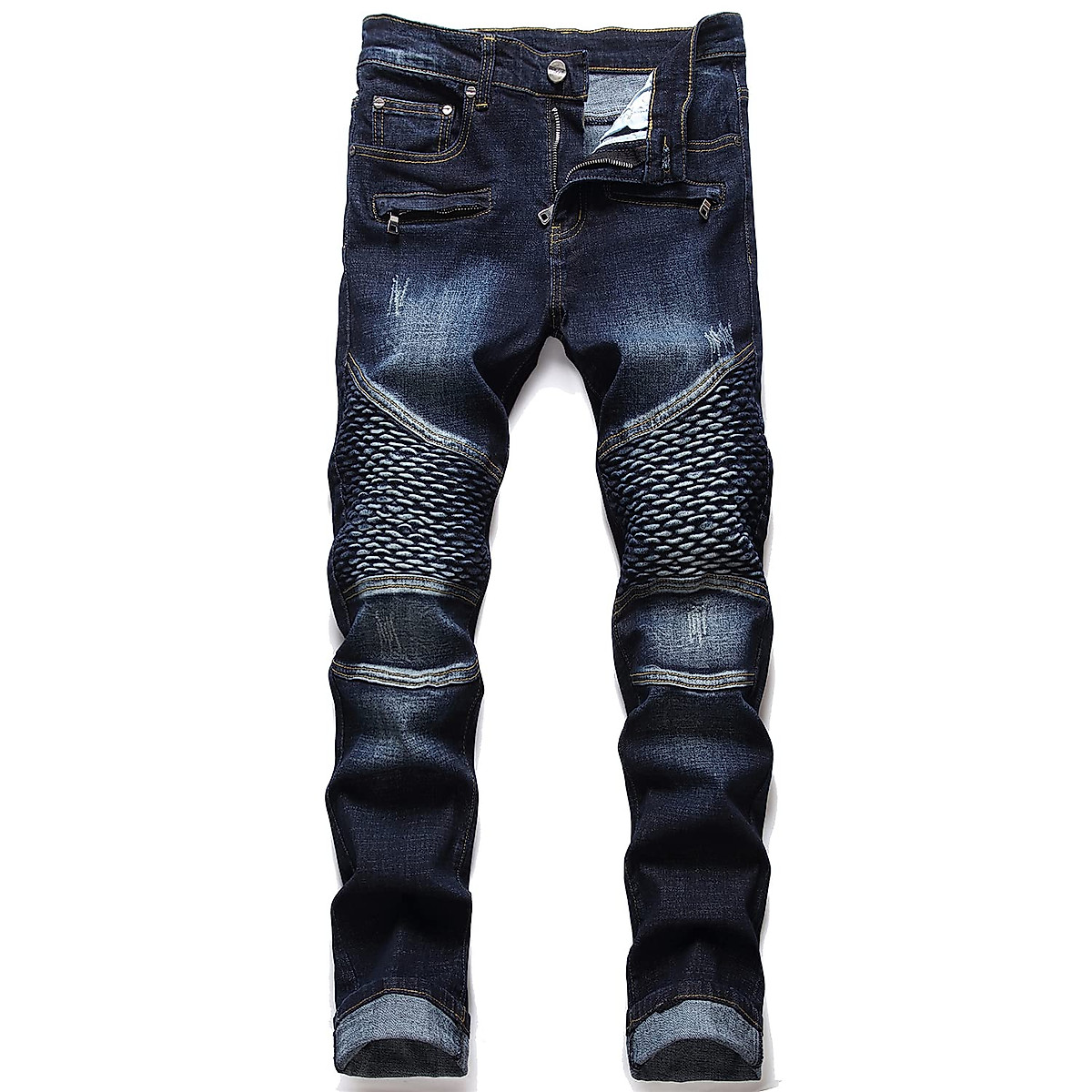 RXXKKK Men's Classic Zipper Biker Regular Fit Flex Jean (32, 1511 Dark Blue)