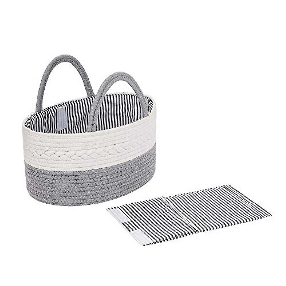 3 LITTLE GIGGLES Baby Diapers Organizer with Removable Storage Divider - Rope Cotton Design, Grey, 15 x 10” - Toy Caddy for Babies