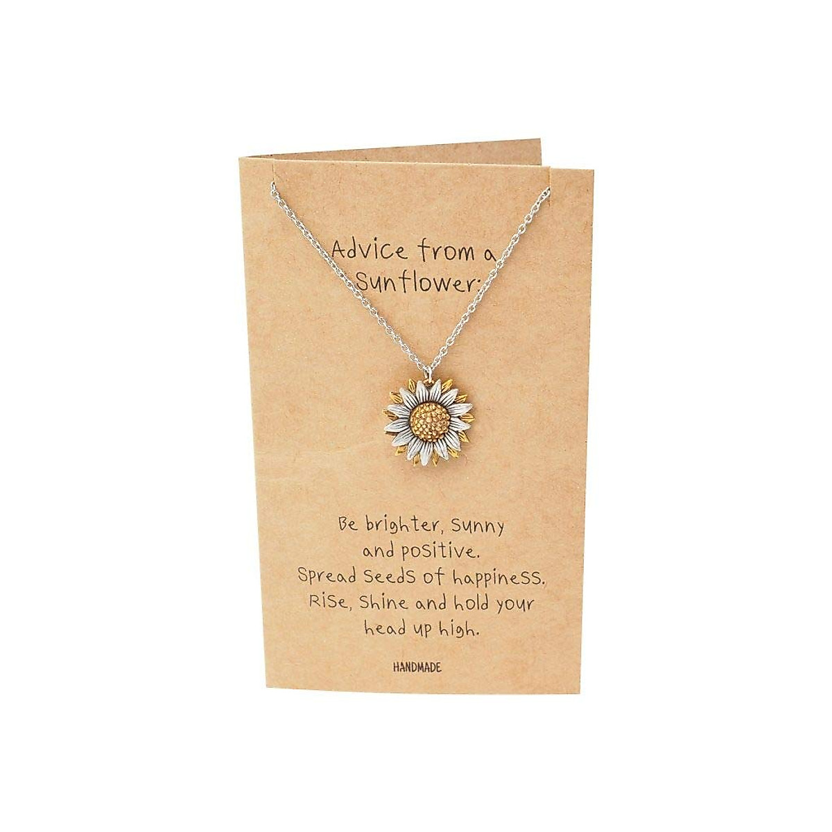 quan jewelry Sunflower Necklace for Women, Gift for Mother with Inspirational Greeting Card (Two Tone)