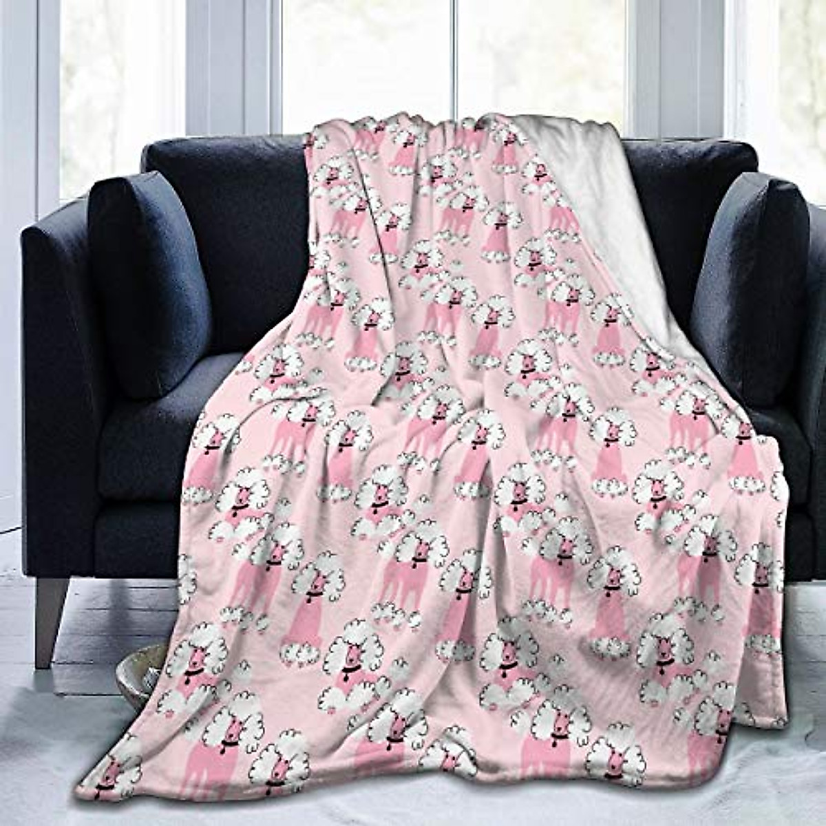 Yulimin Pink Poodle Dog Cute Art Full Fleece Throw Cloak Wearable Blanket Nursery Bedroom Bedding Decor Decorations Queen King Size Flannel Fluffy Plush Soft Cozy Comforter Quilt