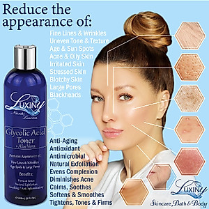 Glycolic Acid Toner an AHA BHA Facial Toner (8 oz) with Organic Alcohol Free Witch Hazel Hydrating Acne Toner, Pore Minimizer, Skin Exfoliator, Face Moisturizer for Acne Prone, Sensitive and Oily Skin