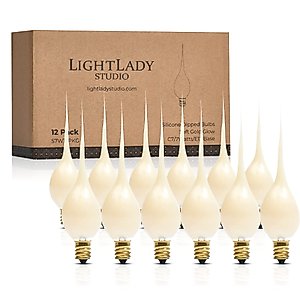 LightLady Studio, Silicone Decorative Light Bulb, Gold Orange, 12 Pk, 7 Watts, Low Watt Candelabra Light Bulbs, Amber Silicone Light Bulbs, Dipped, Night Light Bulb