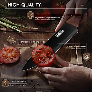 Aufranc® Kitchen Knife Set, 7PCS Knife Set With Block, Stainless Steel Knife Block Set, Dishwasher Safe, Black