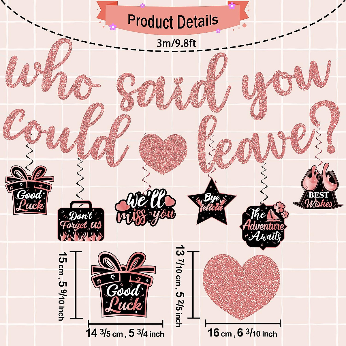 MAMFEOV Going Away Party Decorations Rose Gold Who Said You Could Leave Banner, Retirement Decor, Graduation Farewell and Goodbye Celebration Coworkers Leaving Party Supplies