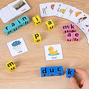 Crossword Puzzle, Matching Letter Game, Premium Wooden Alphabet Flash Cards Matching Sight Words ABC Letters, Wooden Blocks Spelling Game,Wooden Fun Spelling Words with Cards,for Ages 3-5 Kids (2 Set)