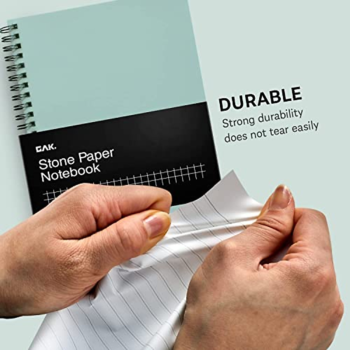 GAK. Stone Paper Waterproof Spiral Notebook, 7.20”x10.11”, 50 sheets, Durable Notebook, Eco-Friendly Mineral Stone Paper Notebook, Waterproof Notepad, Ruled, Green