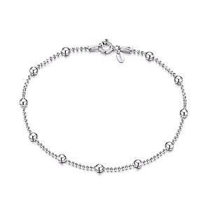 Amberta 925 Sterling Silver 3.2 mm / 1.1 mm Ball Bead Chain Bracelet Length 7.5" inch / 19 cm (7.5)
