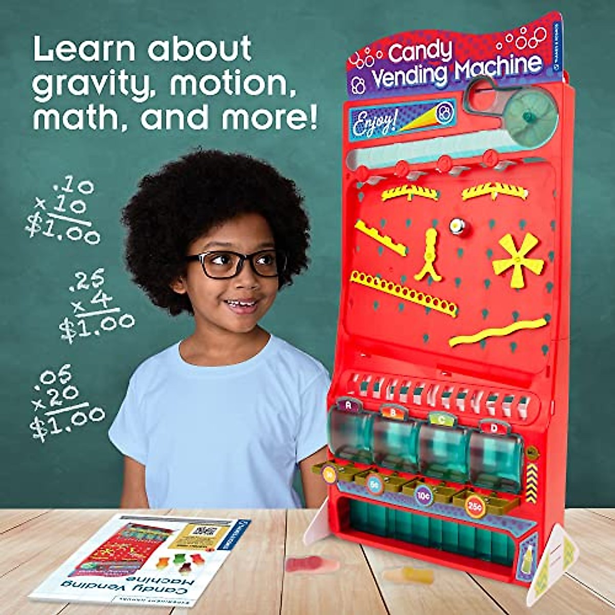 Thames & Kosmos 2-ft Tall Candy Vending Machine STEM Kit | Build Toy Vending Machine with 10 Gravity & Motion Experiments | Coin Sorting Bank | Math & Engineering Lessons