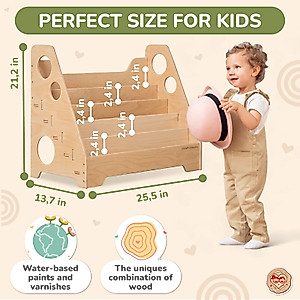 WoodandHearts Kids' Bookcases, Cabinets & Shelves, Nursery bookshelf, Childrens bookshelf, Bookshelf for kids, Montessori Shelf, Preschool Bookshelf, Montessori furniture for 1 year old (Kristi)