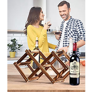 YTCYKJ Wood Wine Rack Freestanding, Wooden Stackable Countertop Wine Rack 3 Bottles Storage Holder Foldable Wine Bottle Display Shelf for Home Kitchen Bar Cabinets