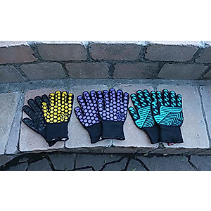 J H Heat Resistant Oven Glove:EN407 Certified 932 °F, 2 Layers Silicone Coating, Oven Mitts for Cooking, Kitchen, Fireplace, Grilling, 1 Pair (Regular Cuff, Black Shell with Purple)