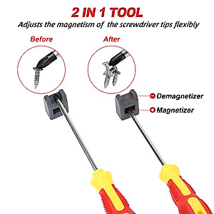 VHEONET Magnetic Screwdriver Sets 10 PCS,Craftsman Screwdriver Set with Bag,Flat Head Phillips Screwdriver, Non-Slip Cushion Grip for Repair Home Improvement,Red & Yellow