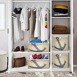 ALAZA Collapsible Storage Cubes Organizer,Old Wooden Anchor on Wooden Storage Containers Closet Shelf Organizer with Handles for Home Office