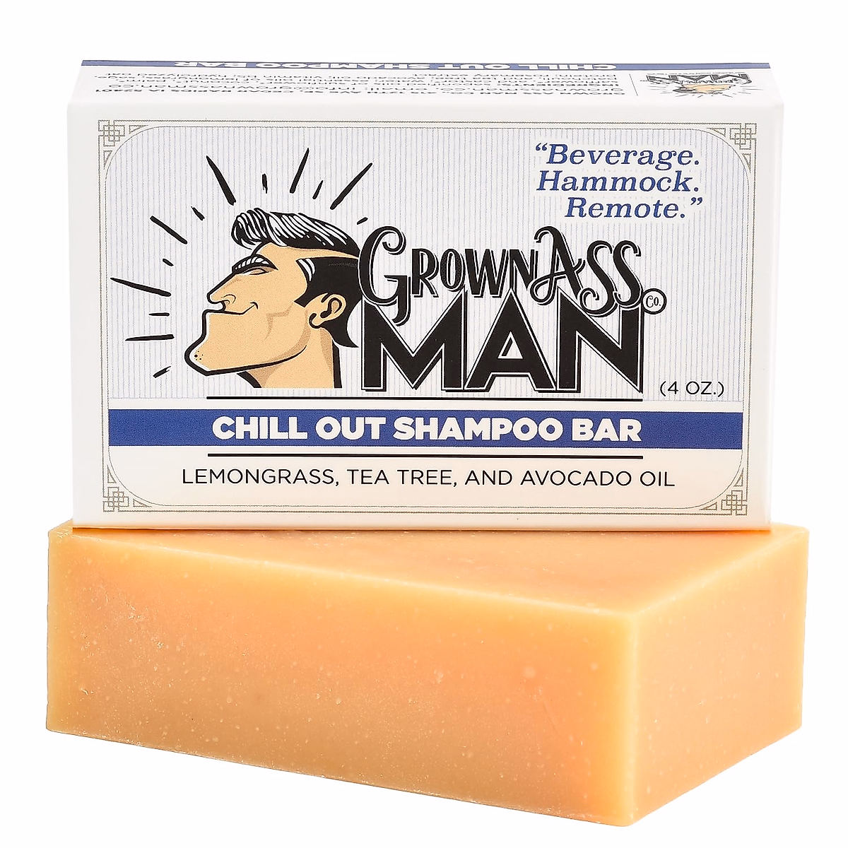 Grown Ass Man Co. - Solid Shampoo Bar Rich Lather 3 in 1: Hair, Beard & Body Wash - Plastic Free & Eco-Friendly, Natural & Organic Clean for All Hair Types, 4oz Bar (Chill Out, Single)