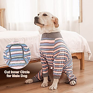 Recovery Suit Surgical Cloths for Large Dogs, Cone Alternative Neuter Skin Diseases Bodysuit, Dog Pajamas Shirt, Abdominal Wound Prevent Licking Dog Onesies(6XL, Pink Stripe)