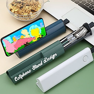 Muka Set of 3 Portable Flatware Set w/Fork Sproon Chopsticks Utensils Stainless Steel w/Cellphone Holder-Dark Green