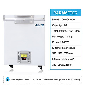 -86°C Ultra-Low Temperature Freezer 28L Lab Cryogenic Freezer -123 °F Samples Flash Freezer for Laboratory Samples Storage (28L)