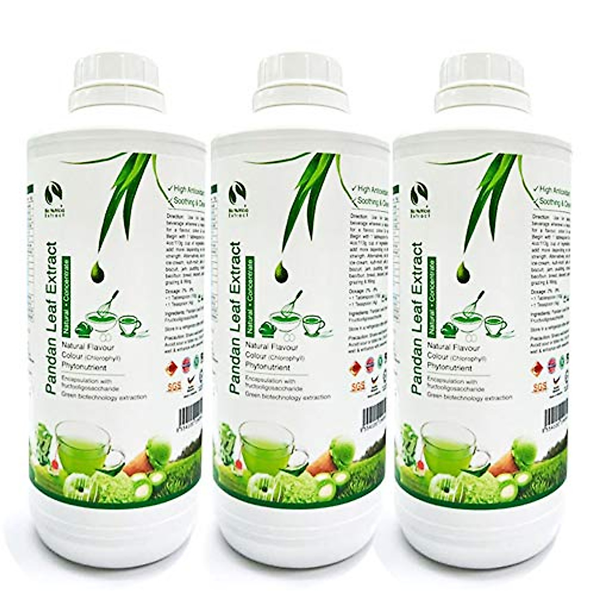3 X Natural Color Chlorophyll of Pandan Leaf Extract Concentrate for Bakery & Beverage (1000g) Standardized Plant Extract of The East, Natural Asian Gourmet Baking Ingredient