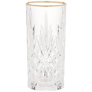 Lorren Home Trends Siena Collection Crystal Water Beverage or Ice Tea Glass with Gold Band Design, Set of 4,12 ounces