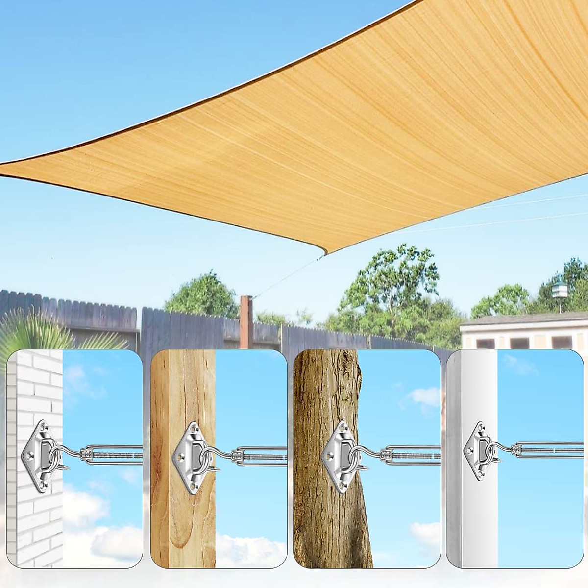 TooTaci Sun Shade Sail Hardware Kit with 1/8 Cable,304 Stainless Steel Shade Sail Hardware Kit 5inch with 100ft Stainless Steel Coated Cable,Rectangle/Triangle Sun Sail Hardware Kit for Outdoor Canopy