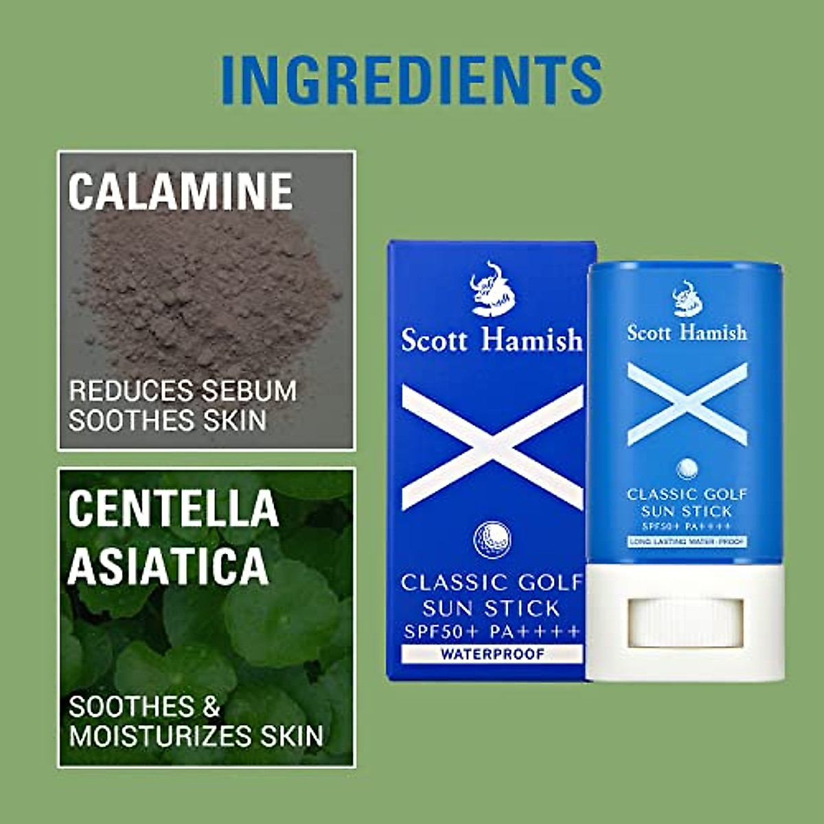 Scott Hamish Classic Golf Sun Stick SPF50+ PA++++ UVA/UVB Sunscreen Stick with Vitamin C – Water Resistant & Intensive Sunblock Stick to Hydrate & Smoothen Wrinkles - No White Cast, Non-Greasy, 0.63oz.