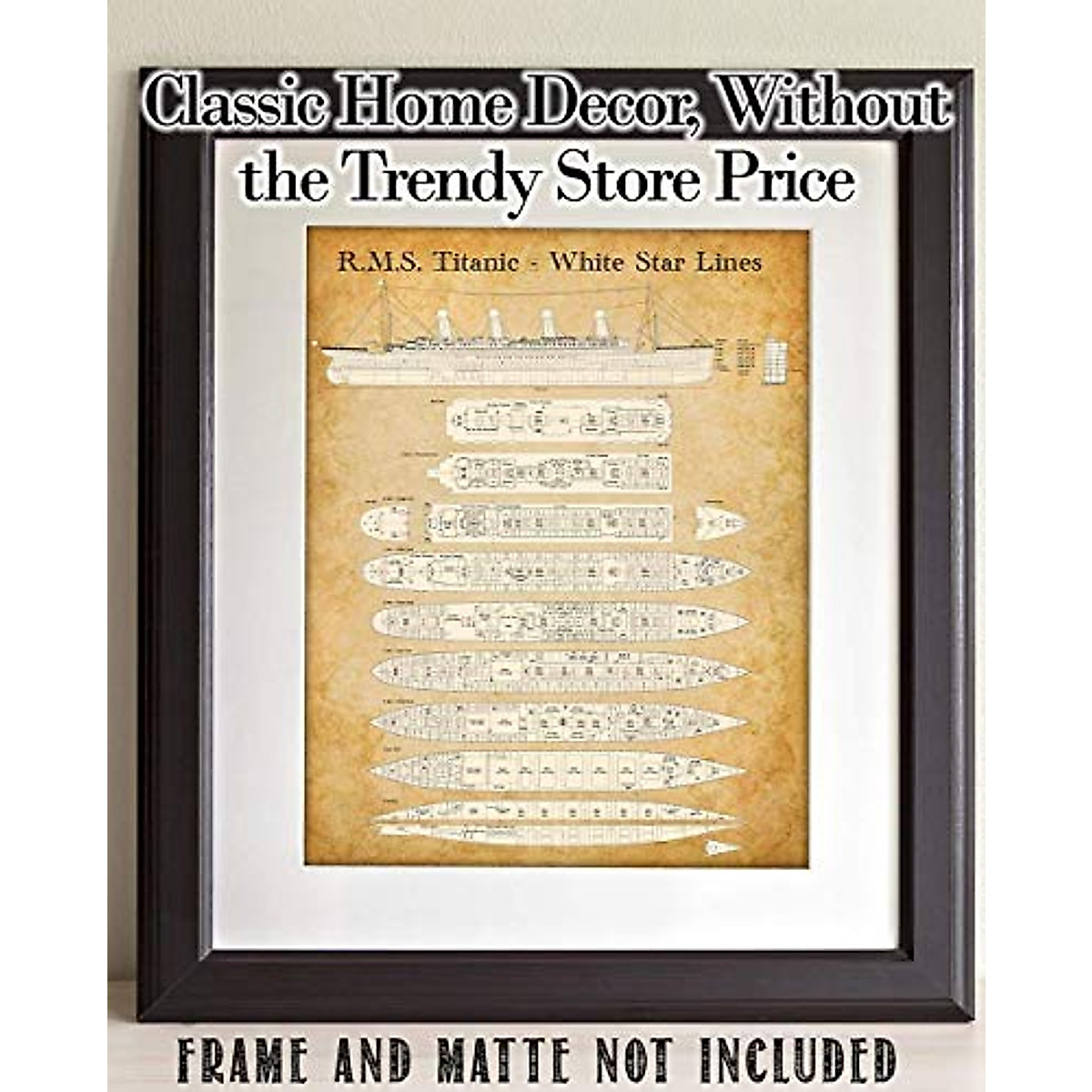 R. M. S. Titanic - White Star Lines Deck Plan - 11x14 Unframed Patent Print - Great Gift and Decor for History and Cruise Ship Buffs Under $15