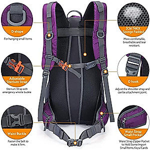 G4Free 45L Hiking Travel Backpack Waterproof with Rain Cover, Outdoor Camping Daypack for Men Women(Purple Red)