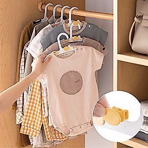 Baby Hangers for Closet Nursery Clothes, Pack of 20 Extendable Laundry Hanger for Newborn Clothing, with Space Saving Hooks & a Hanger Organizer, Adjustable Children Coat Hanger, Yellow
