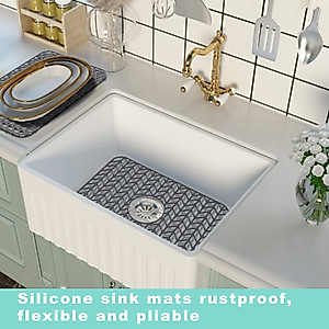 AWOKE Sink Protectors for Kitchen Sink | 18.2"x 12.5" Kitchen Sink Mats for Bottom of Kitchen Sink | Sink Inserts for Kitchen Sink of Stainless Steel Sink | Center Drain (Grey)