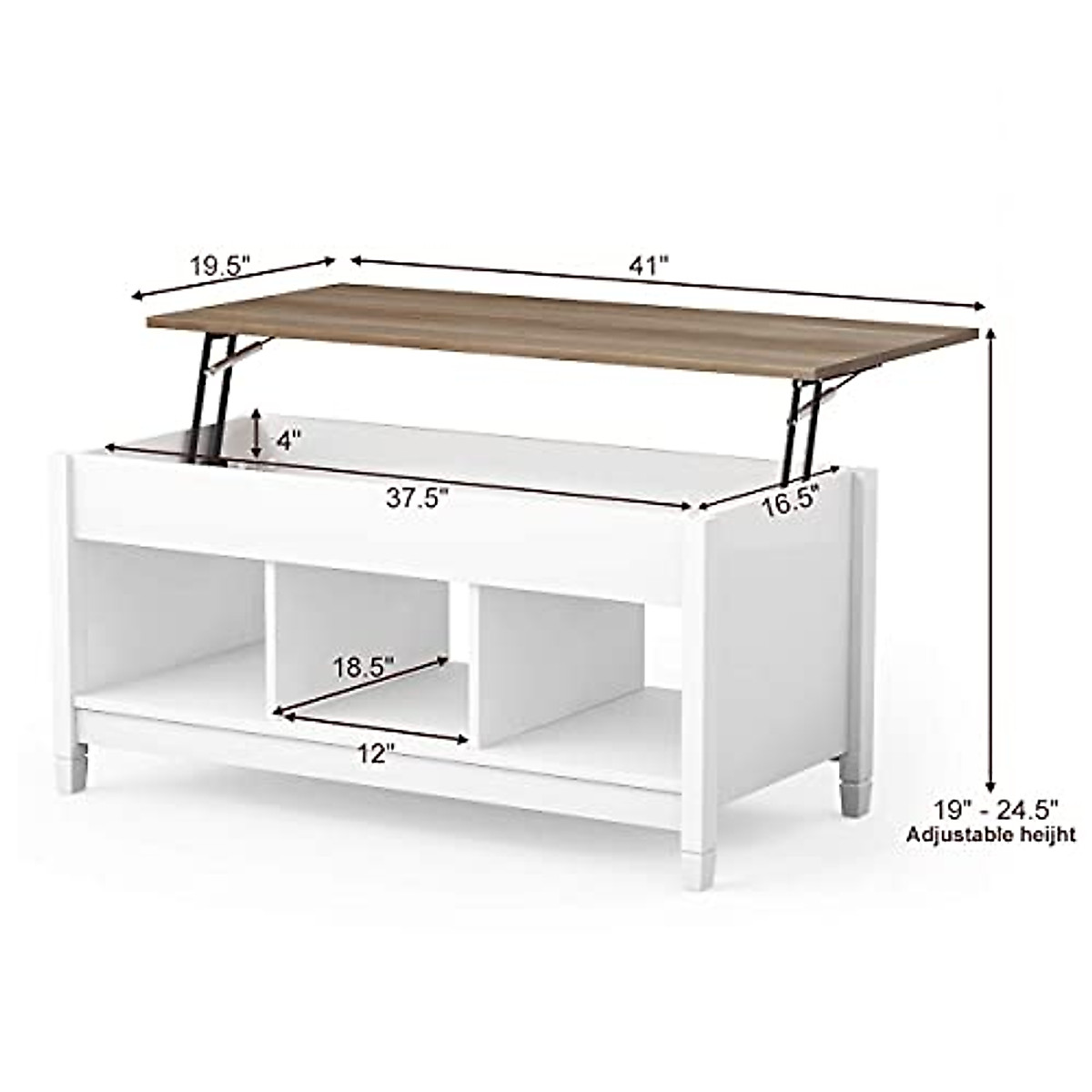 Tangkula Wood Lift Top Coffee Table, Modern Coffee Table w/Hidden Compartment and Open Storage Shelf for Living Room Office Reception Room, Lift Coffee Table (White)