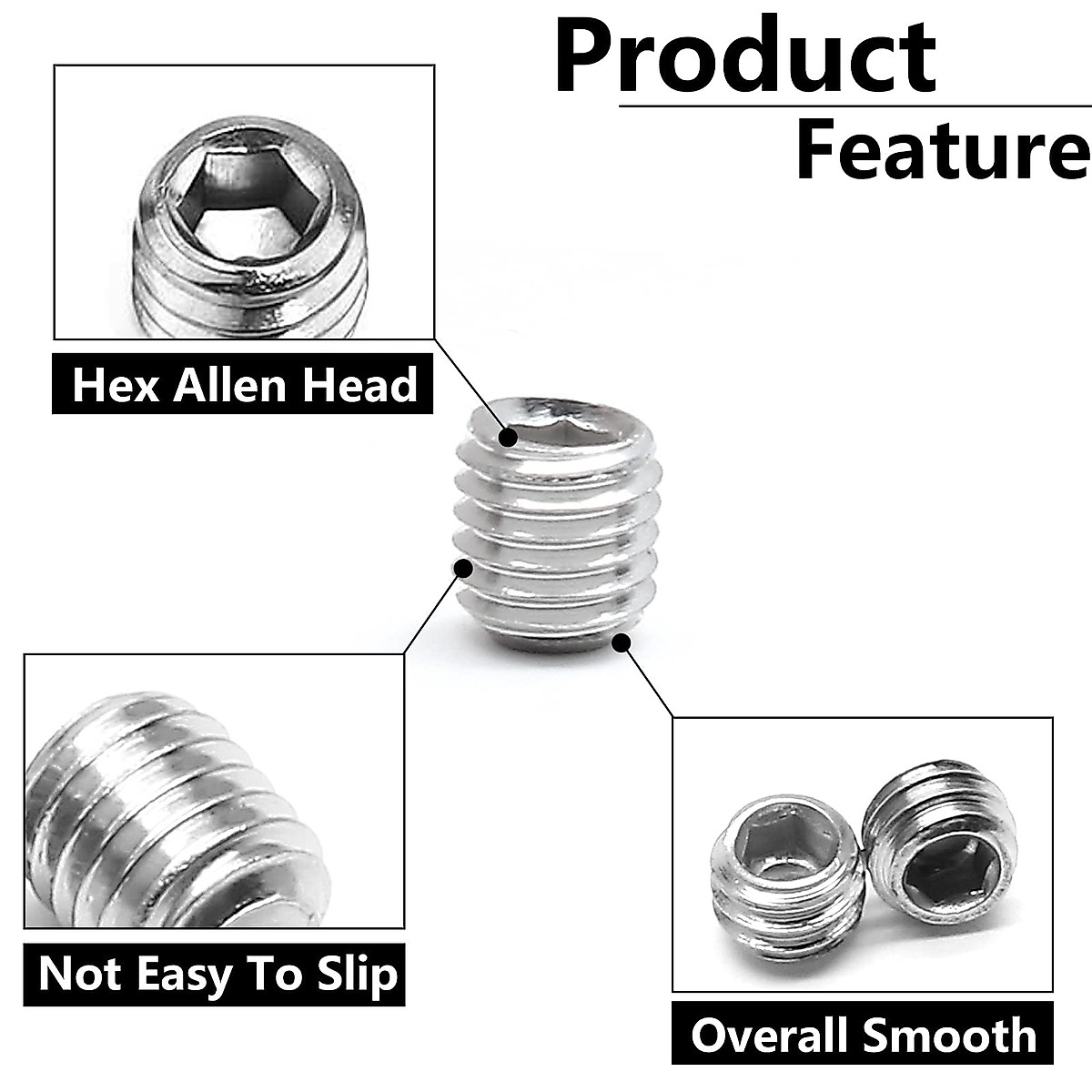 Eilumduo 50PCS M5 x 6mm Socket Set Grub Screws Stainless Steel Cup Point Screws Hex Allen Head Socket Set Screws