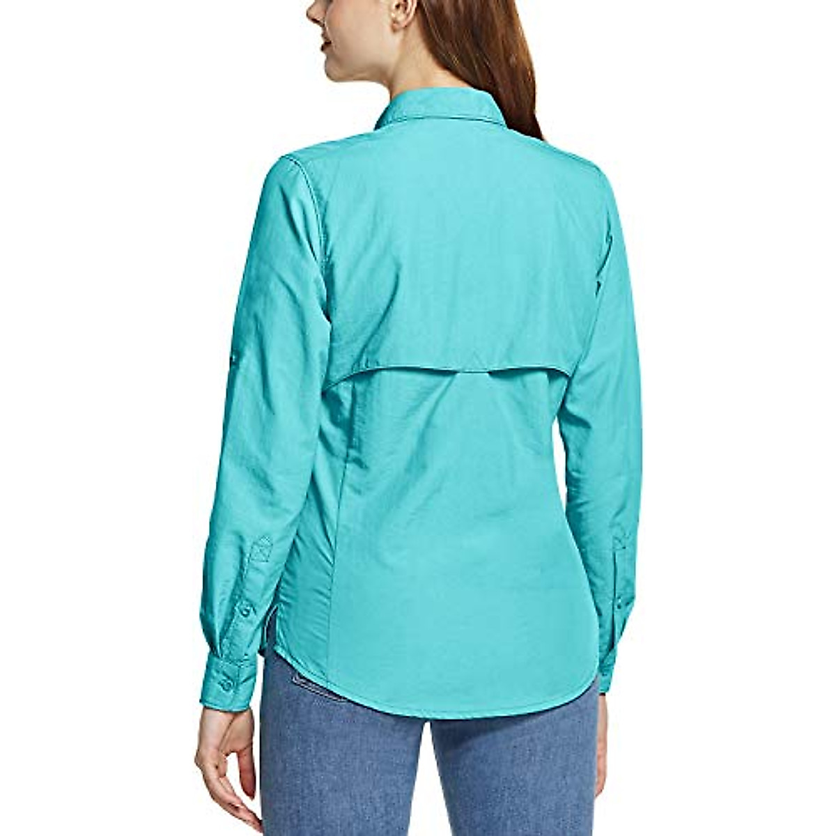 CQR Women's UPF 50+ Long Sleeve Hiking Shirts, Quick Dry Outdoor UV/Sun Protection Button Down Shirts, Dry Fit Fishing Shirts Teal, Large