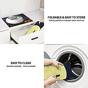 Halloween Moon Horrible Pumpkin Printed Drying Mat For Kitchen Ultra Absorbent Microfiber Dishes Drainer Mats Non-Slip Silicone Quick Dry Pad - 18 X 16inch